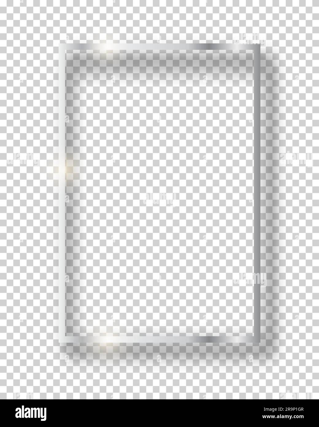 Vector silver shiny vintage square frame isolated on transparent background. Luxury glowing ...