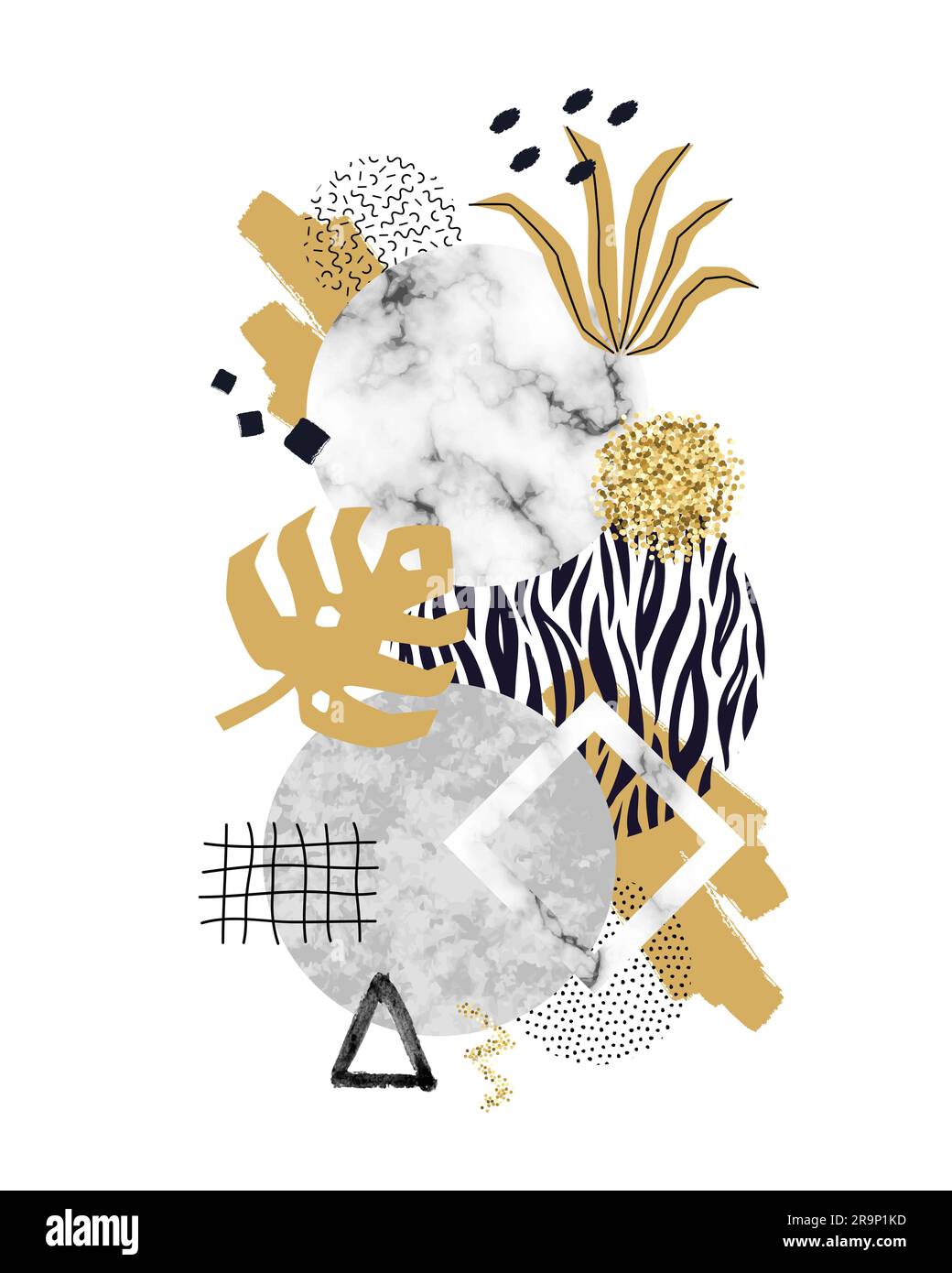 Vector trendy geometric background with marble stones, doodle textures ...