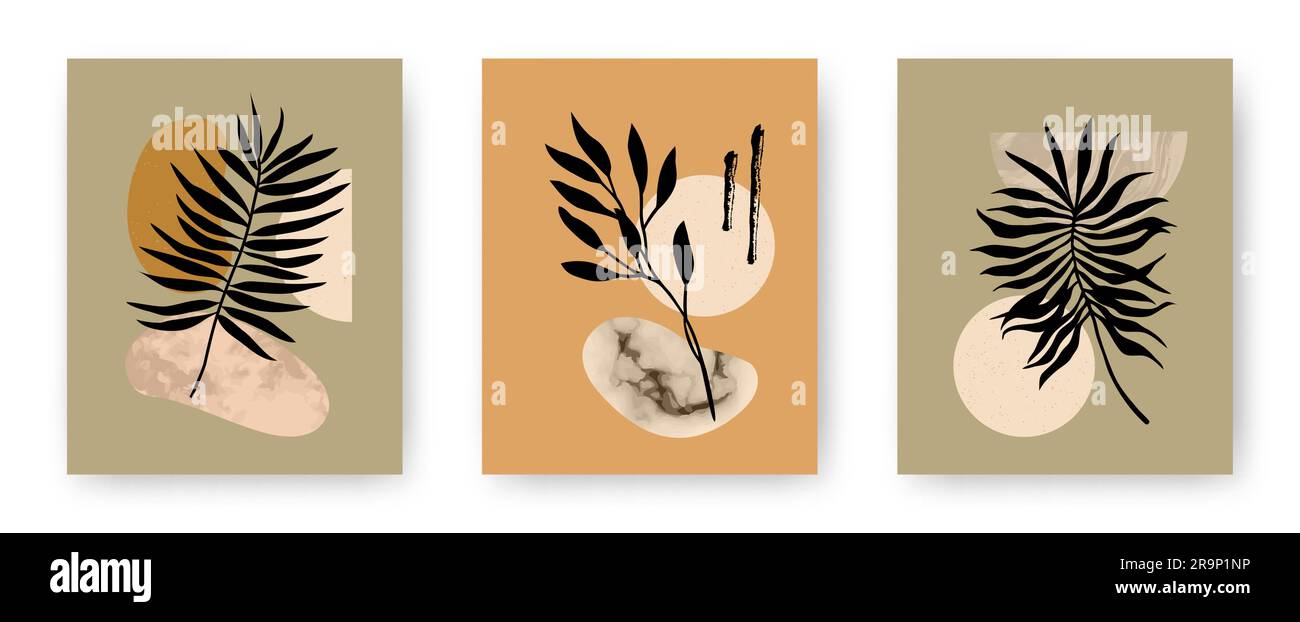 Vector set of modern aesthetic posters with abstract geometric stone ...