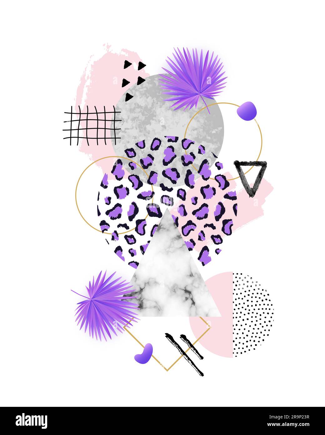 Vector trendy geometric background with marble stones, doodle textures ...