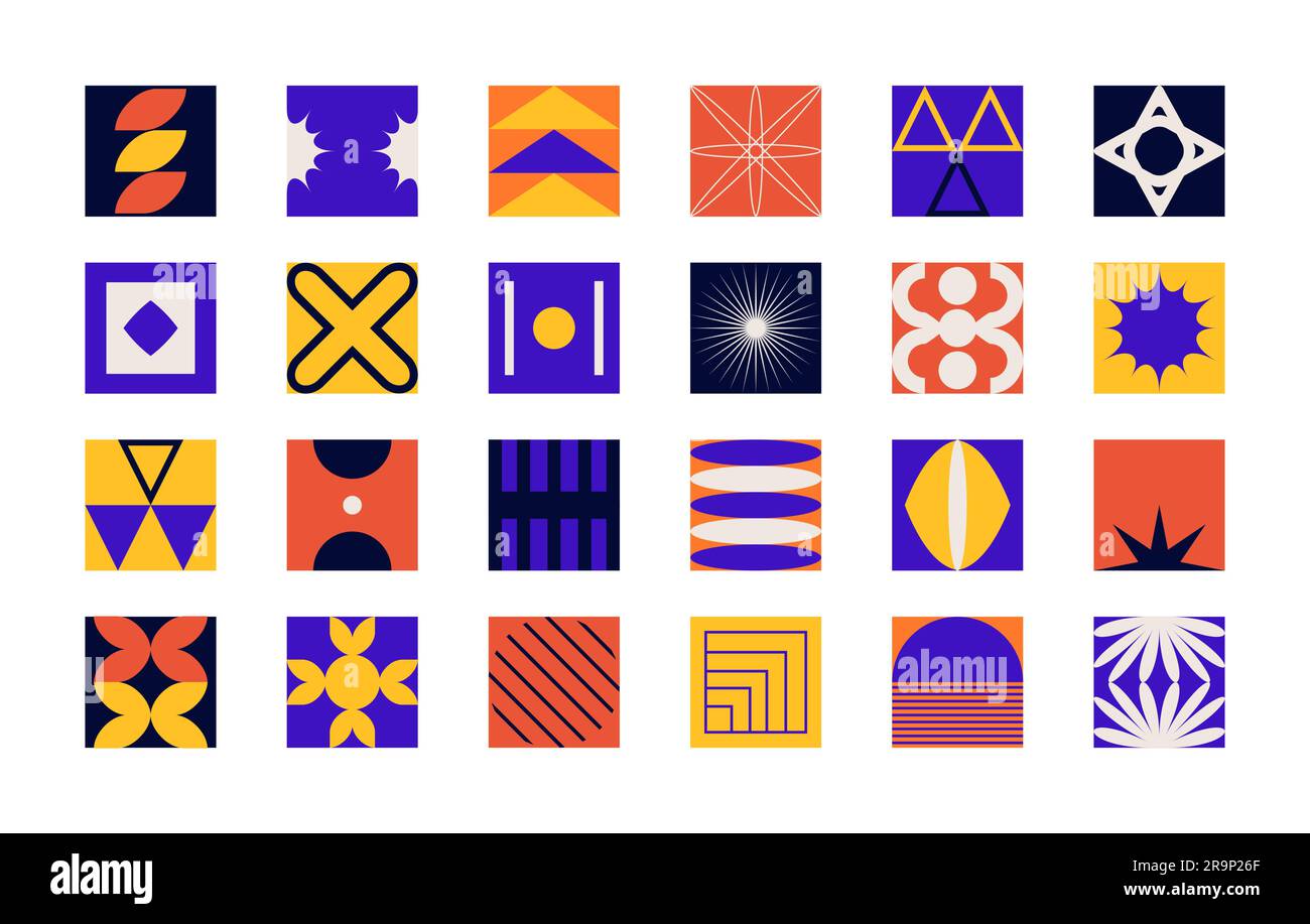 Vector set of abstract colorful minimalistic patchwork geometric ...