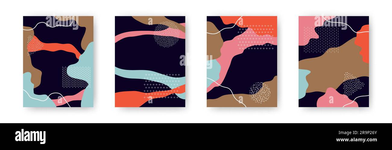 Vector colorful set with abstract pattern cartoon textures with dots ...