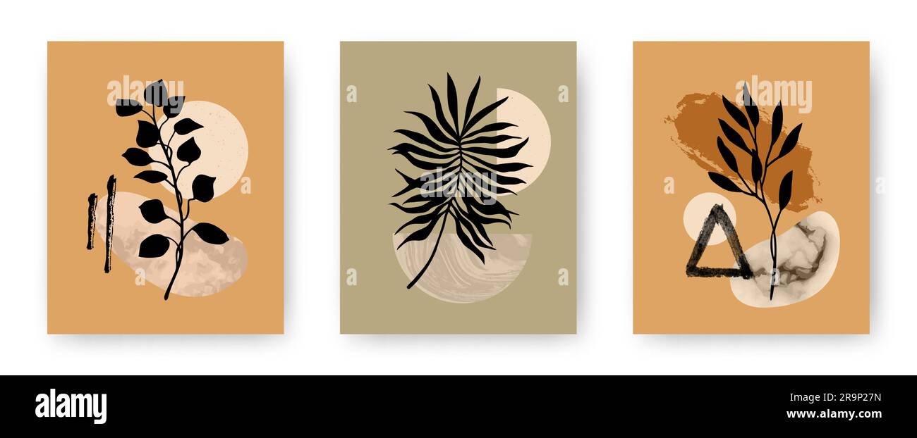 Vector set of modern aesthetic posters with abstract geometric stone ...