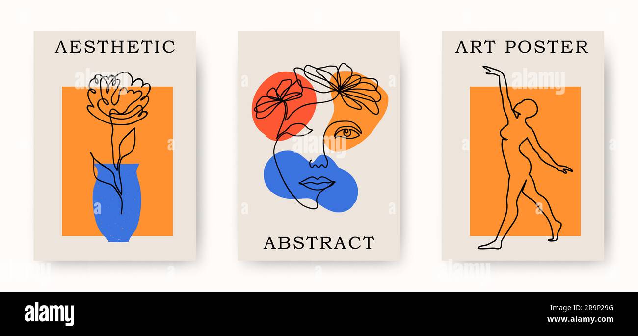 Vector set of abstract trendy line art female body figure and woman ...