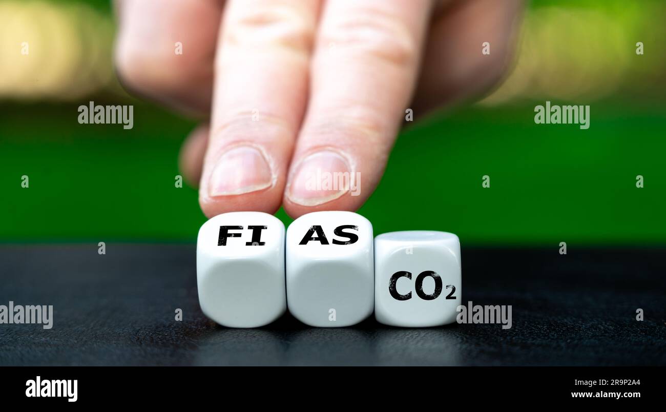 Symbol for failed CO2 reduction. Cubes form the expression 'fiasco' and ...