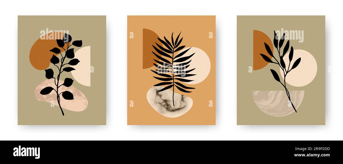 Vector set of modern aesthetic posters with abstract geometric stone ...