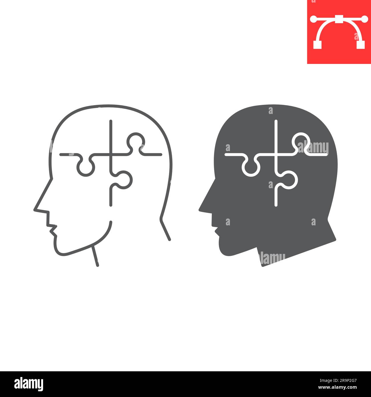 Brain puzzle line and glyph icon, solution and psychotherapy , mental ...