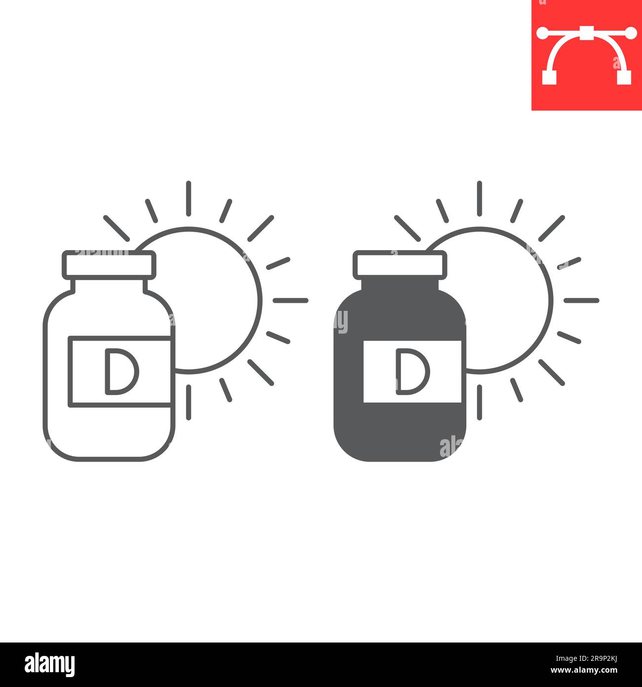 Vitamin D line and glyph icon, supplements and health, vitamin D bottle ...