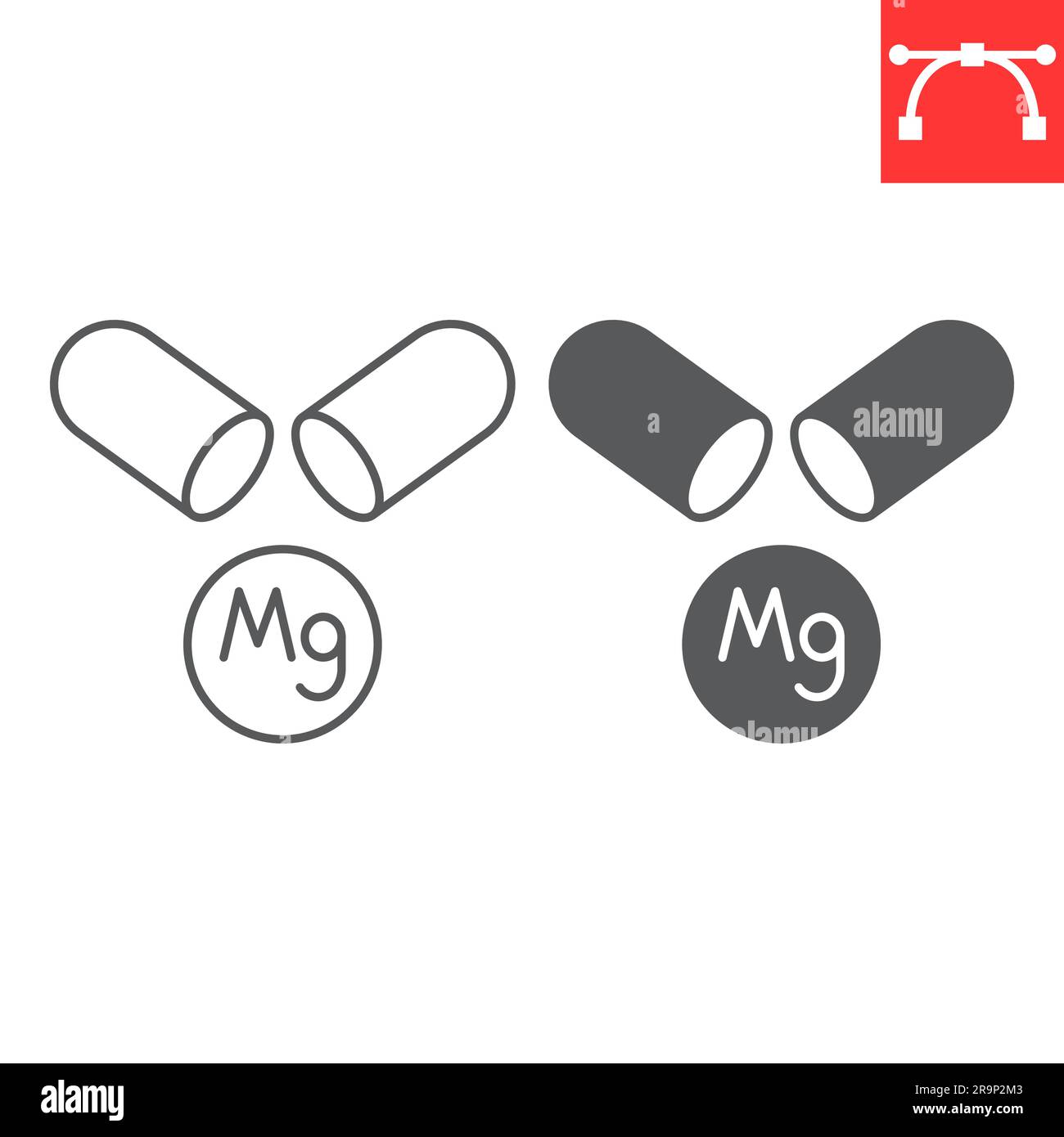 Magnesium supplement line and glyph icon, vitamins and health, Mg ...