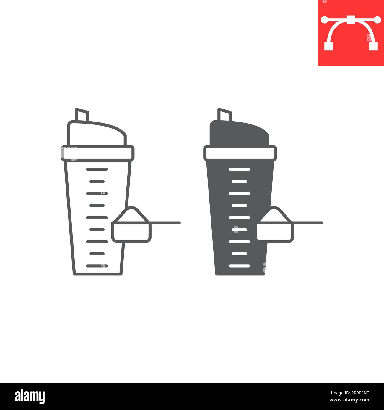 Protein shaker line and glyph icon, supplements and health, bottle with ...
