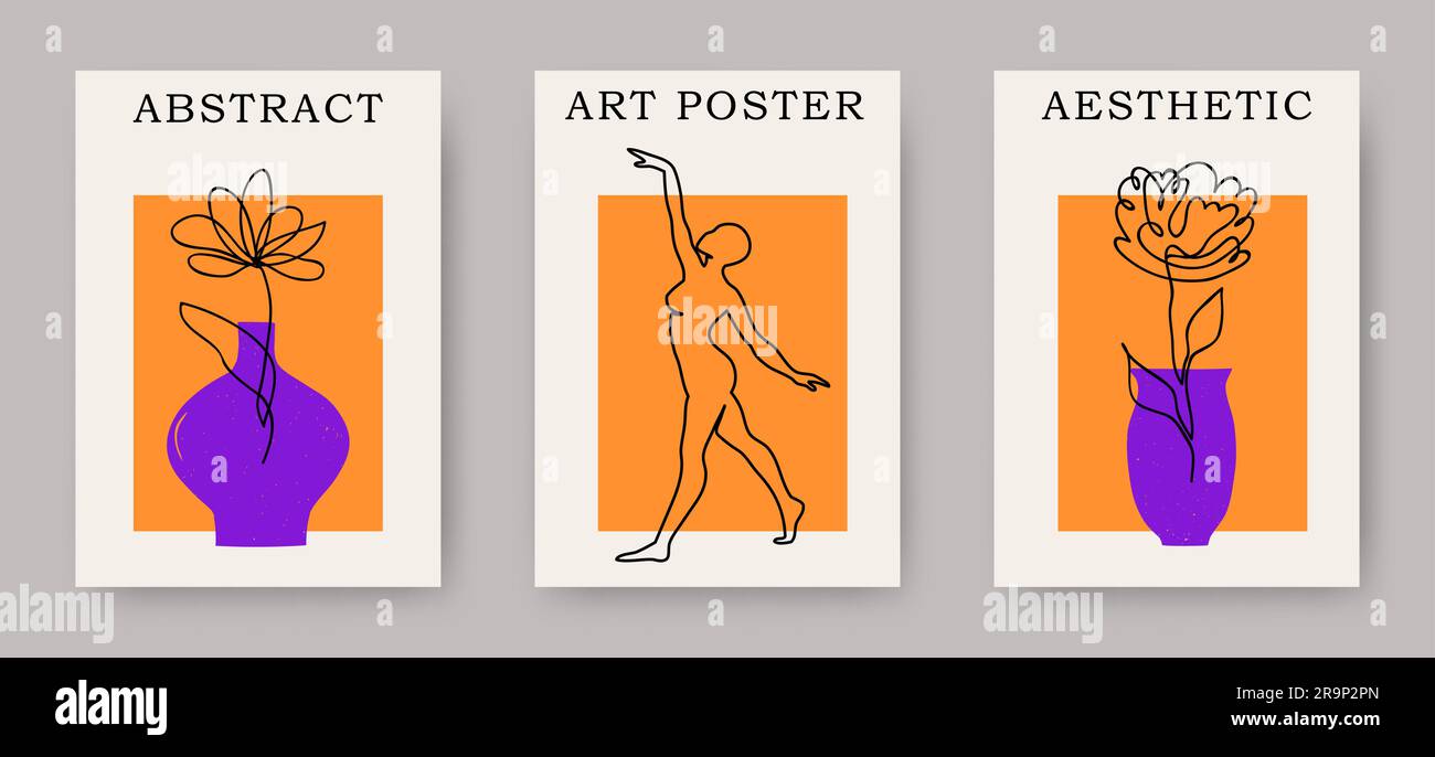 Vector set of abstract trendy line art female body figure and with ...