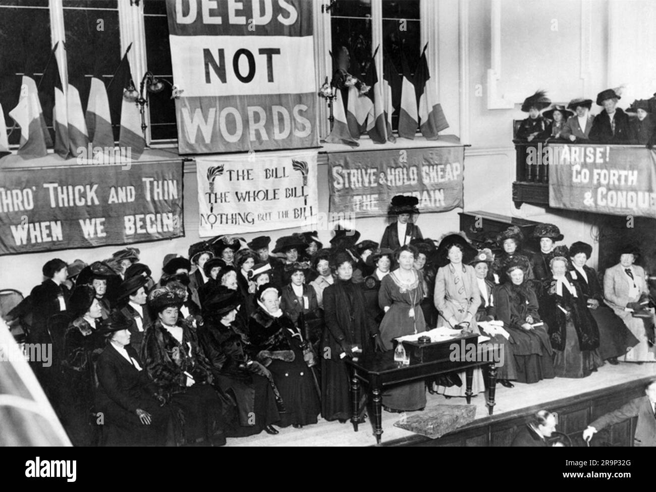 A WSPU (Women's Social and Poltical Union) meeting, c. 1908. Emmeline ...