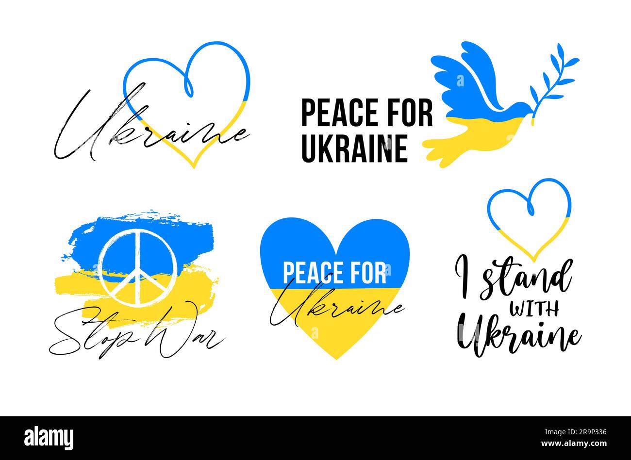 Vector set with Ukrainian symbols, stickers, icons, badges. I Support ...