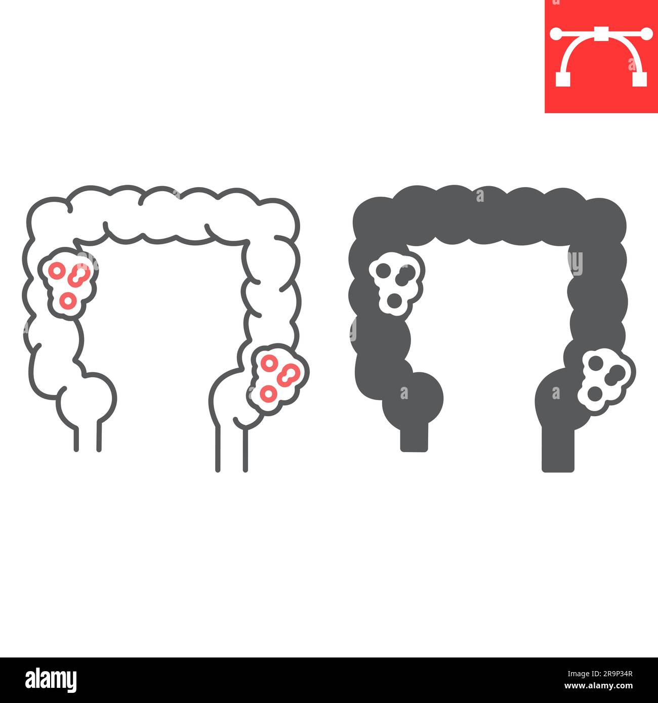 Bowel cancer line and glyph icon, oncology and tumor, colon cancer ...