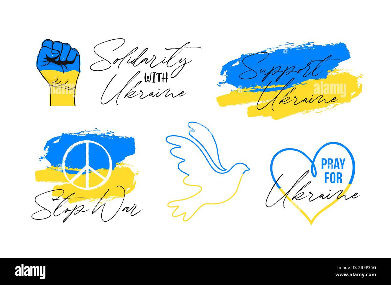 Vector set with Ukrainian symbols, stickers, icons, badges. I Support ...