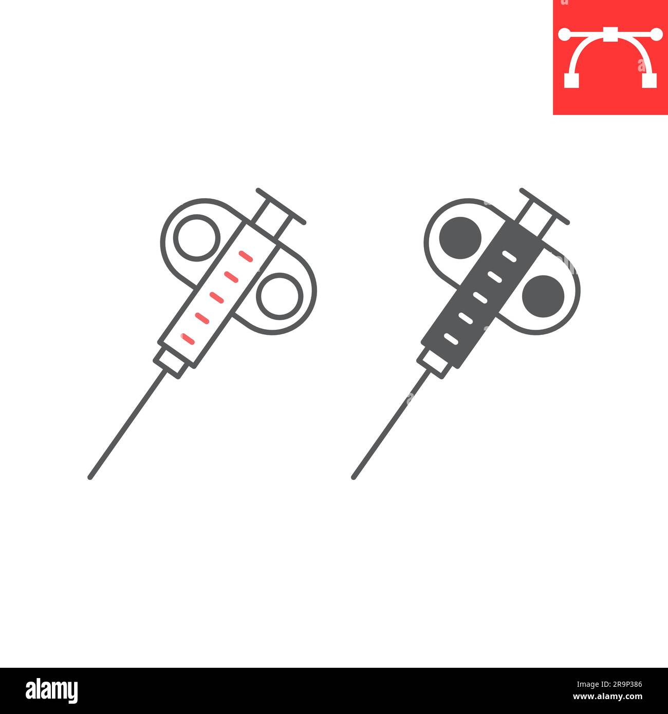 Biopsy device line and glyph icon, oncology and diagnostics, biopsy ...