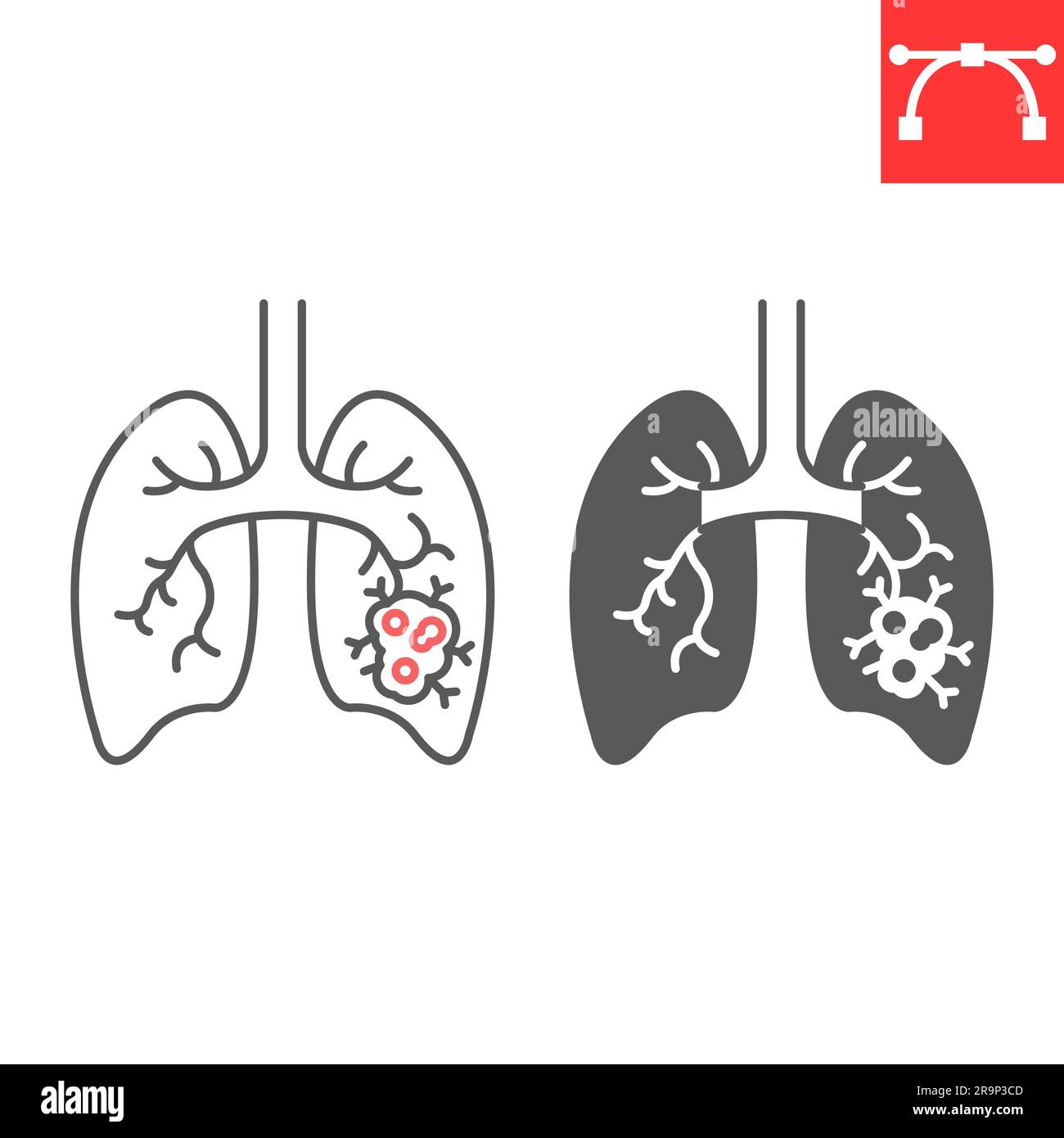 Lungs cancer line and glyph icon, oncology and medicine, lungs tumor ...