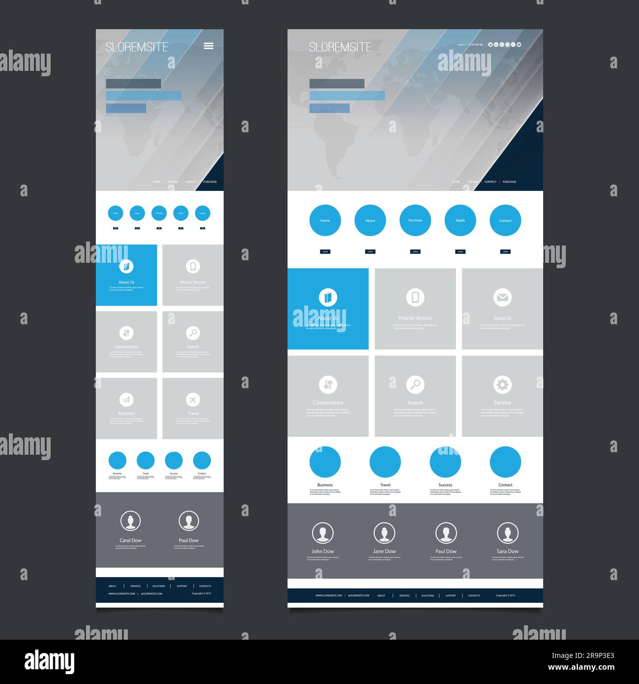 Responsive One Page Website Template - Header Design with World Map ...