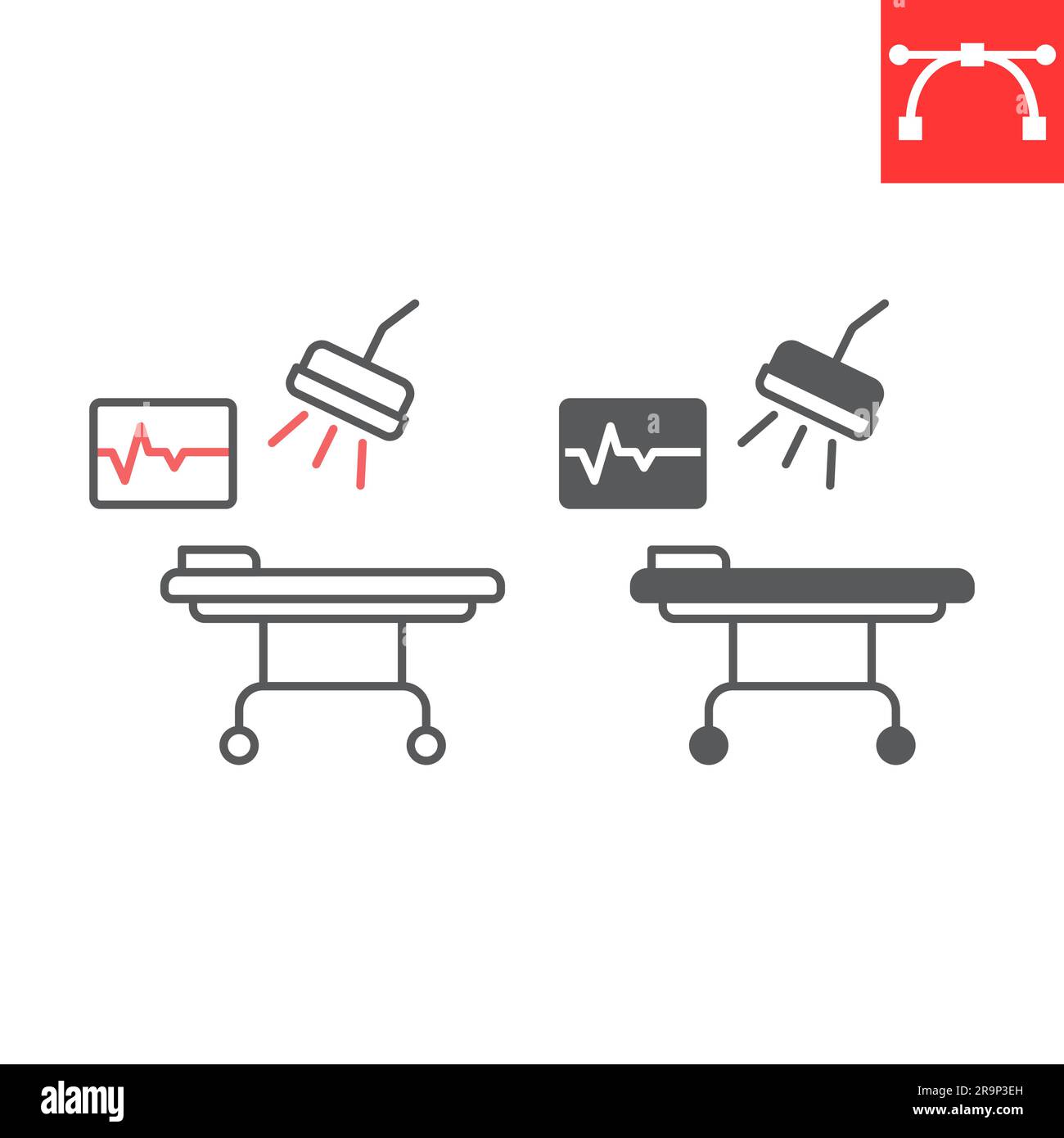 Operating hospital room line and glyph icon, oncology and surgery ...