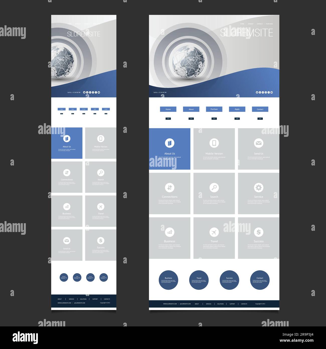 Responsive One Page Website Template - Header Design with Earth Globe ...