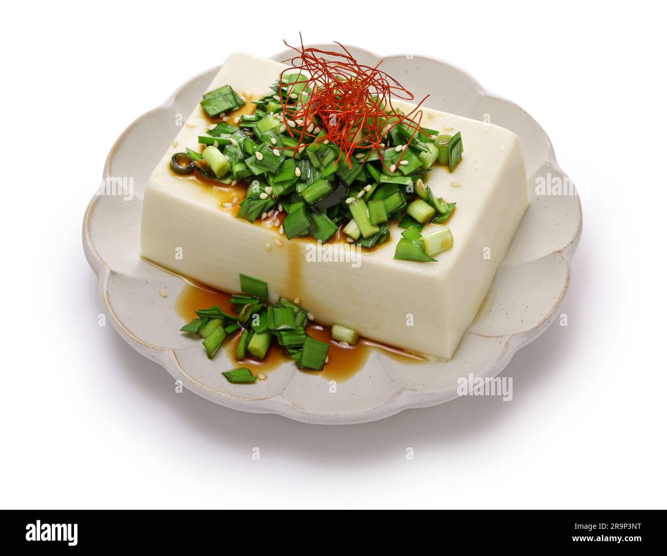 chilled tofu topped with garlic chive soy sauce, Japanese food Stock ...