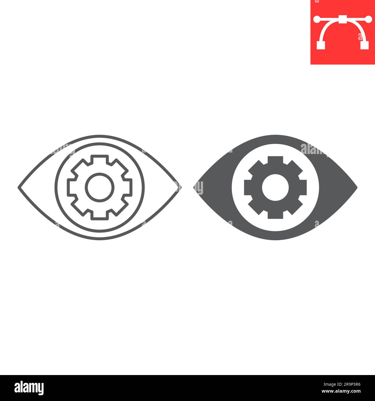 Vision line and glyph icon, solution and business, eye cogwheel vector ...