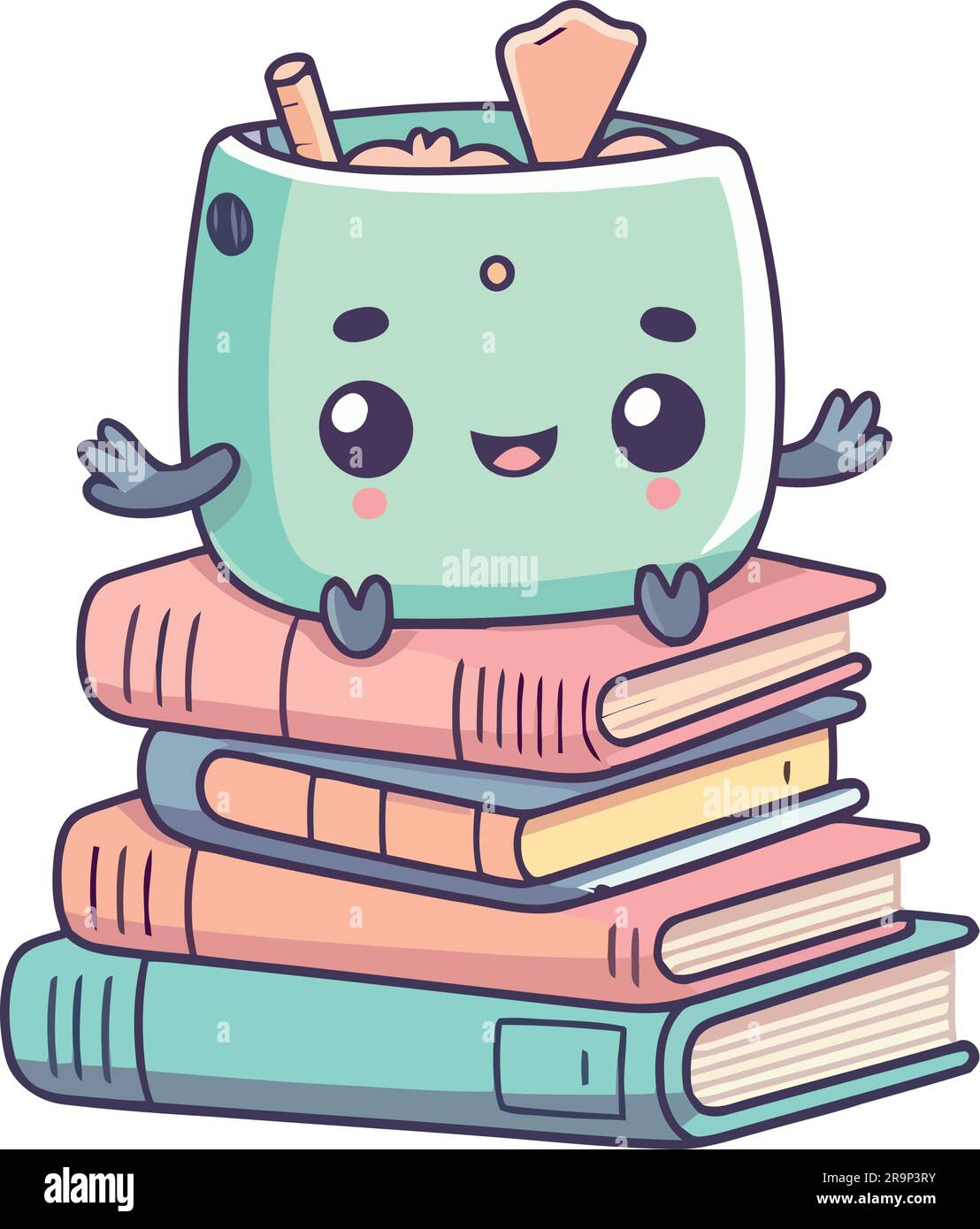 antique books stack and kawaii friend isolated Stock Vector Image & Art ...