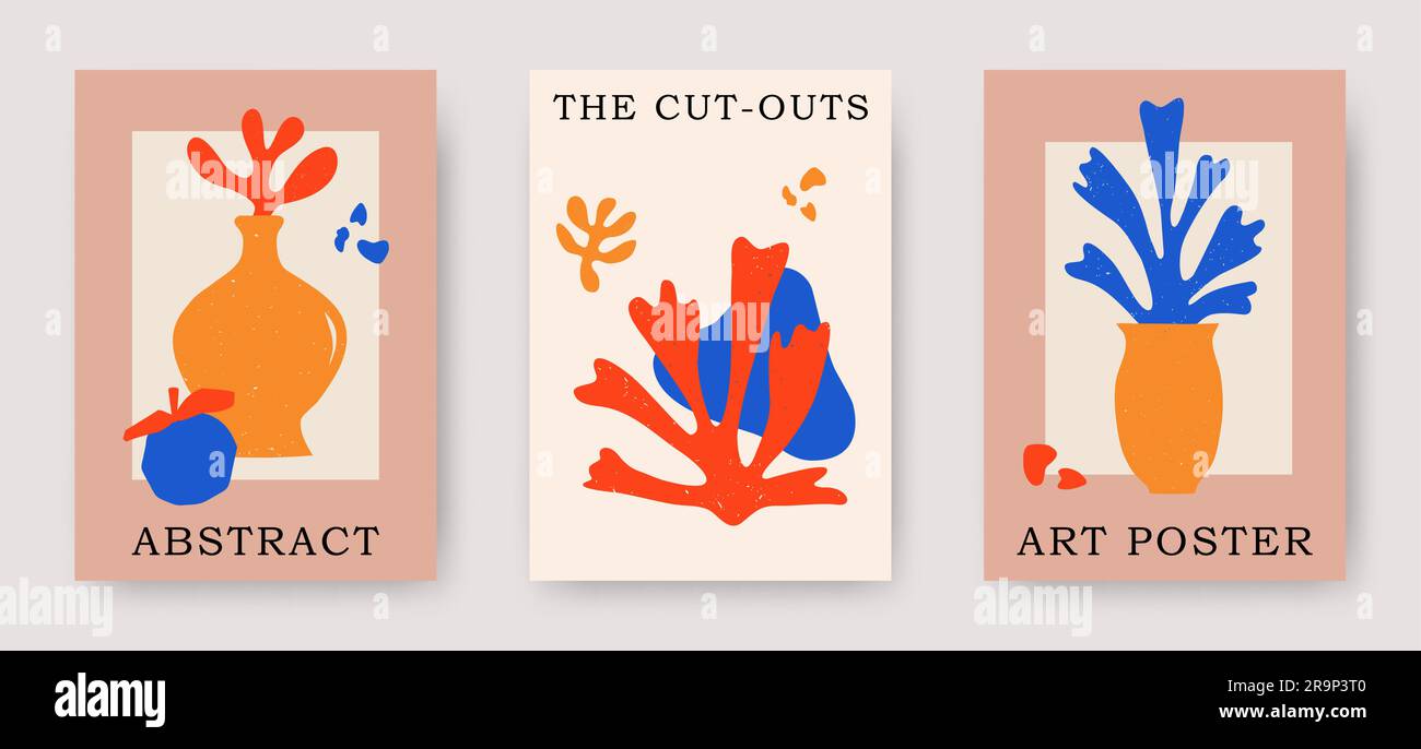 Vector set of contemporary posters with aesthetic hand drawn abstract ...