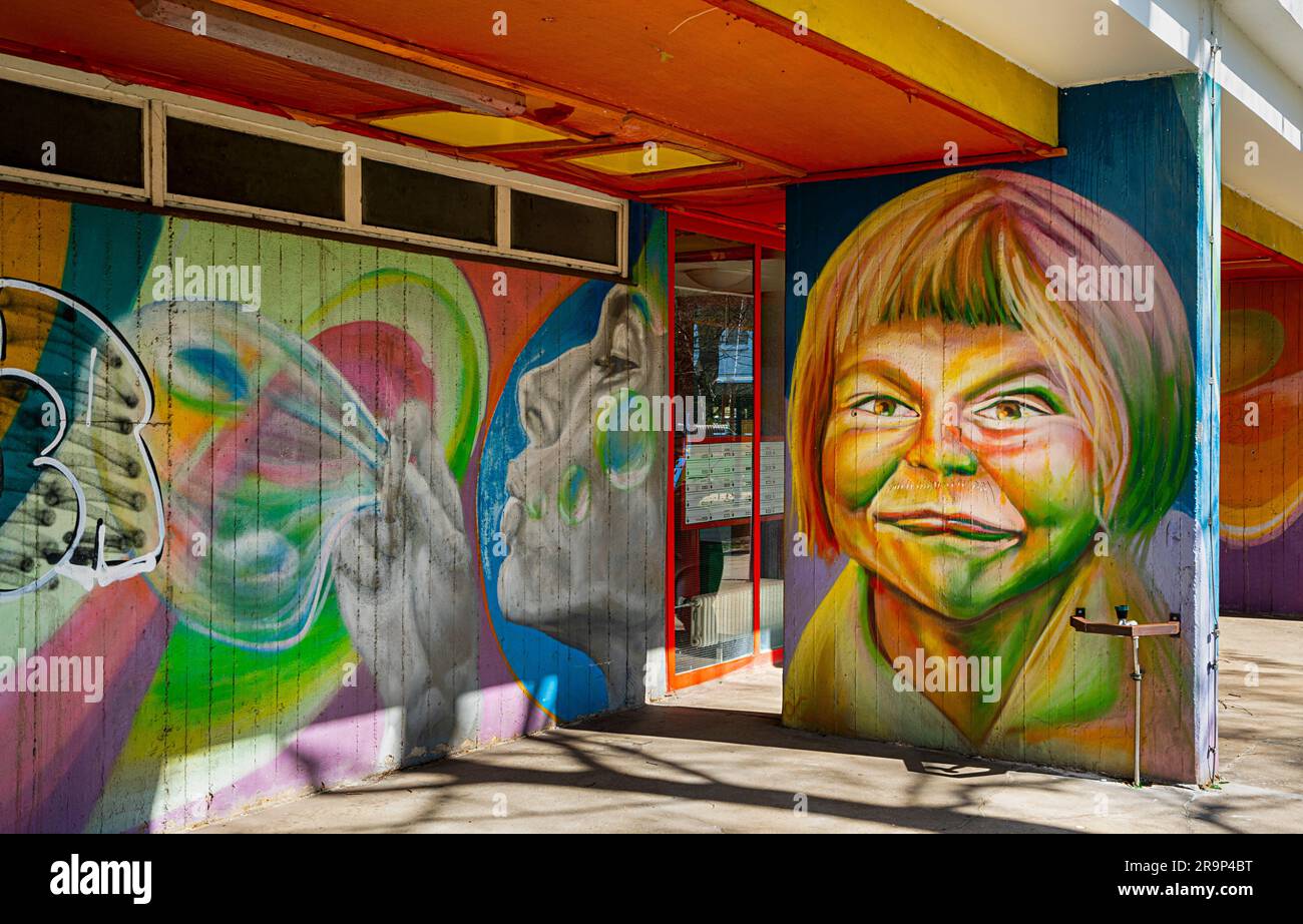 Decorative Wall Painting On A High-rise Building In Berlin-Kreuzberg ...