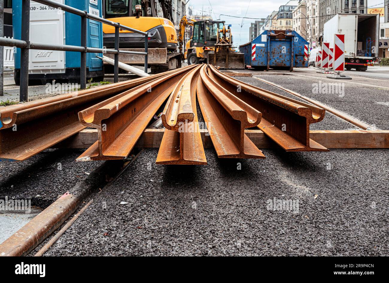 Streetcar Street Construction Site In Berlin-Mitte, Berlin, Germany ...