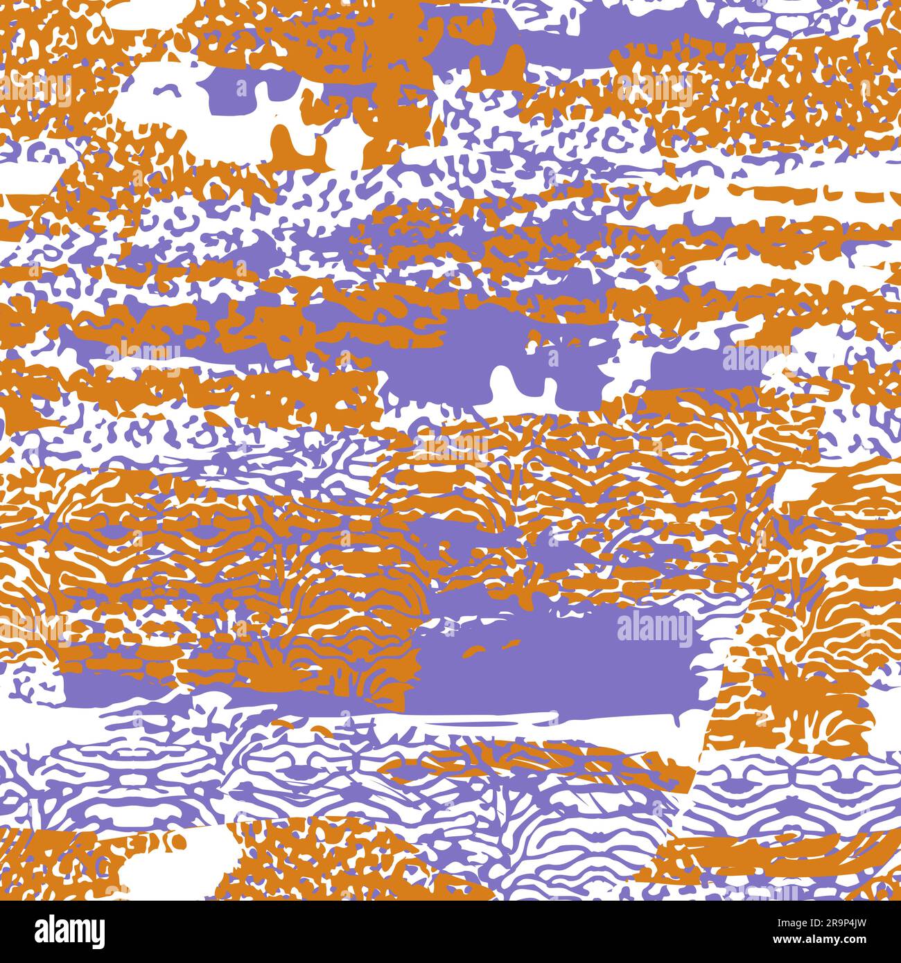 Abstract continuous pattern of orange and purple textures. Seamless ...