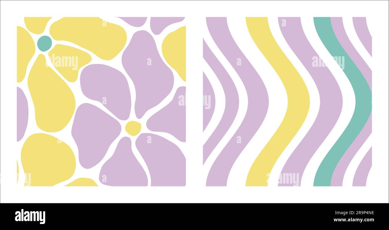 Curve Matisse Aesthetic Pattern Set. Abstract Groovy Flowers and Wavy ...