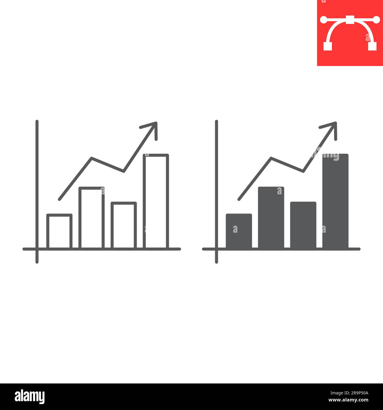 Success chart line and glyph icon, solution and business, growing graph ...