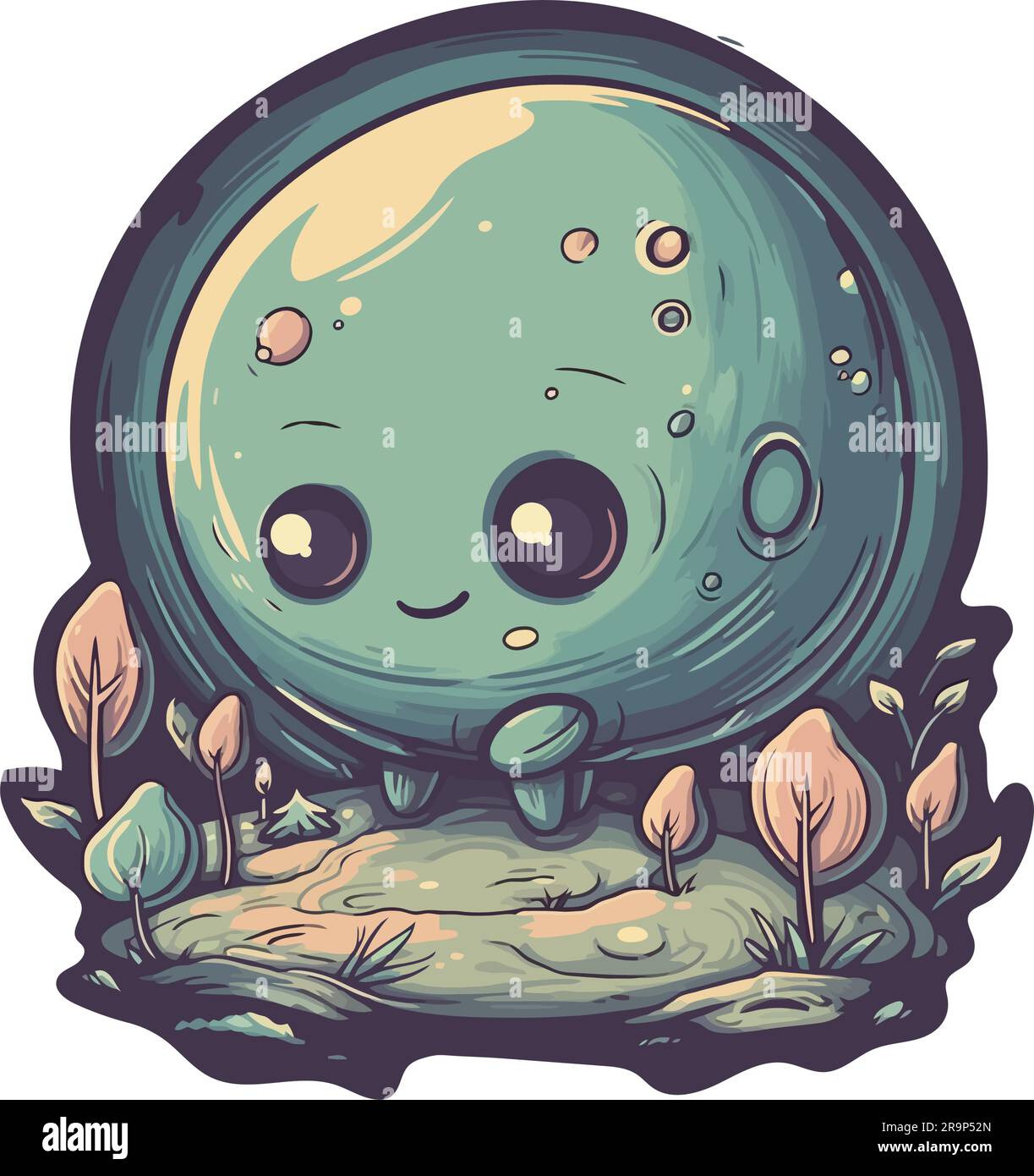 Cute alien smiles in fantasy underwater world over white Stock Vector ...