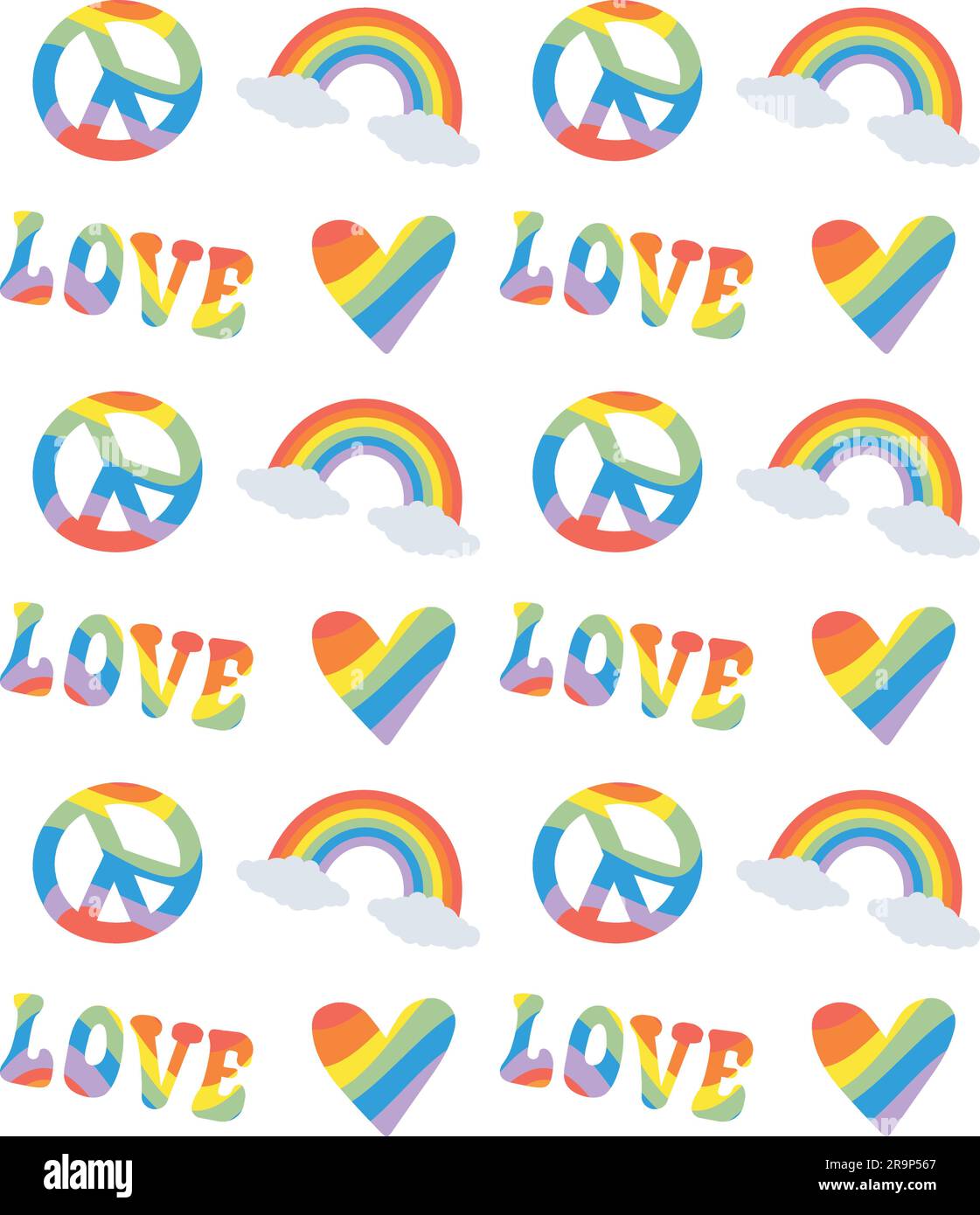 Vector seamless pattern of groovy lgbt elements isolated on white ...