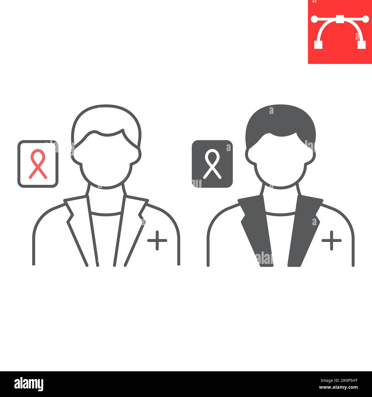 Oncologist Line And Glyph Icon Oncology And Aids Doctor With Caner Ribbon Vector Icon Vector