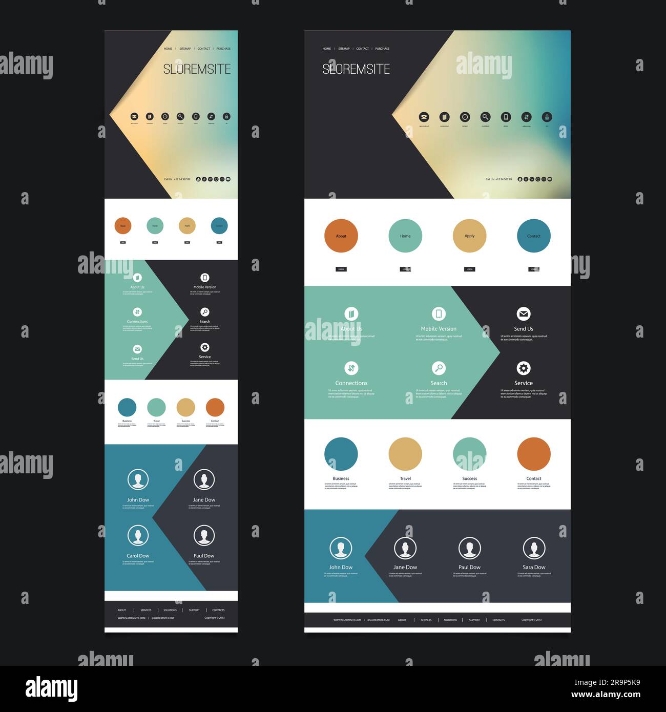 Responsive One Page Vector Website Template with Blurred Background - Desktop and Mobile Version ...