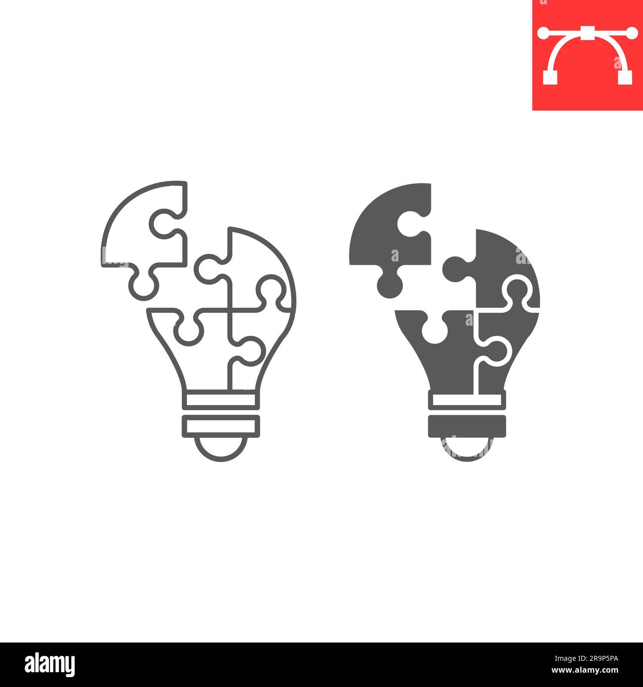 Light bulb puzzle piece line and glyph icon, solution and business ...