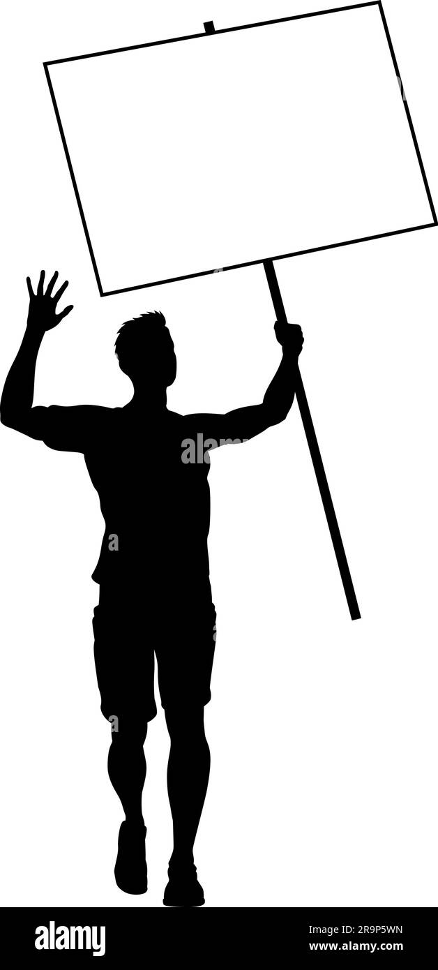 Protest Rally March Picket Sign Silhouette Person Stock Vector Image ...