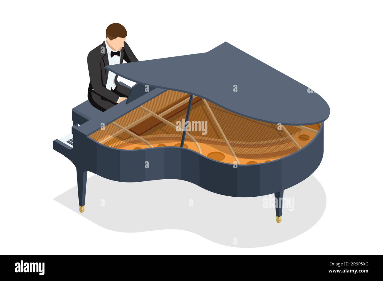 Isometric man playing the piano. Musical instrument grand piano ...