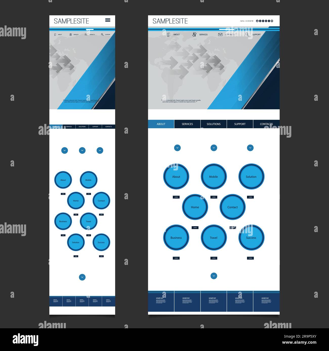 Responsive One Page Website Template - Header Design with World Map ...