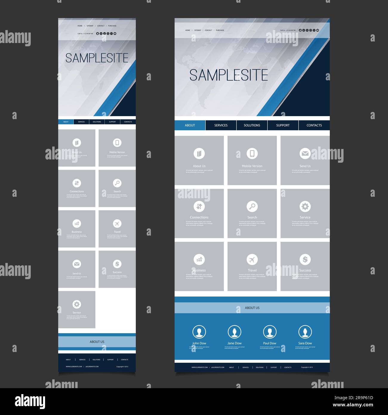 Responsive One Page Website Template - Header Design with World Map ...