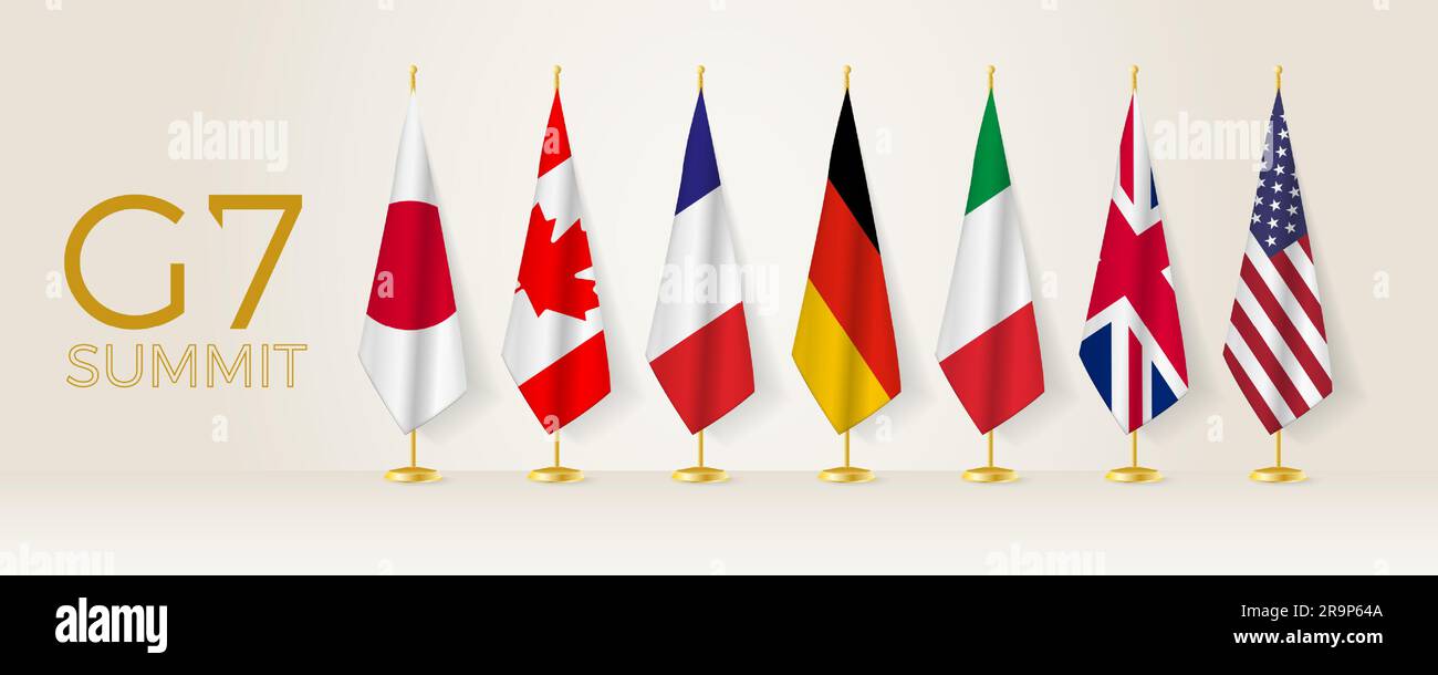G7 summit members flags, flags of summit in row. Vector set of flag ...