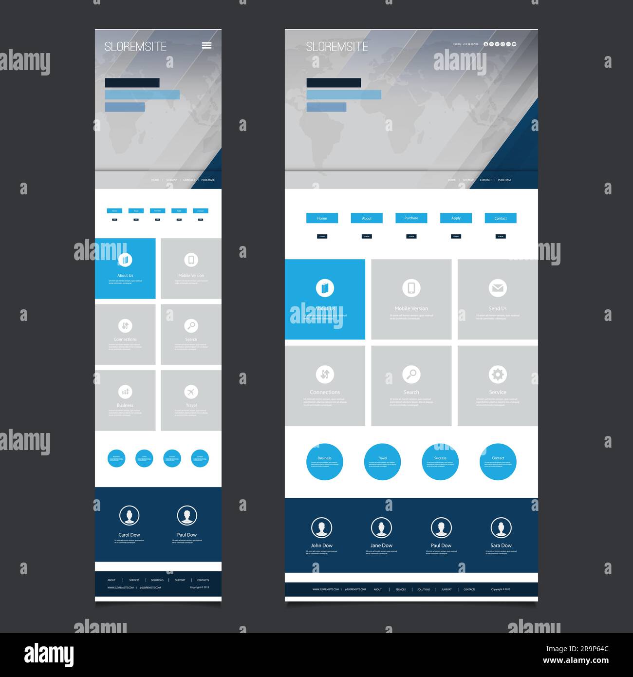 Responsive One Page Website Template - Header Design with World Map ...