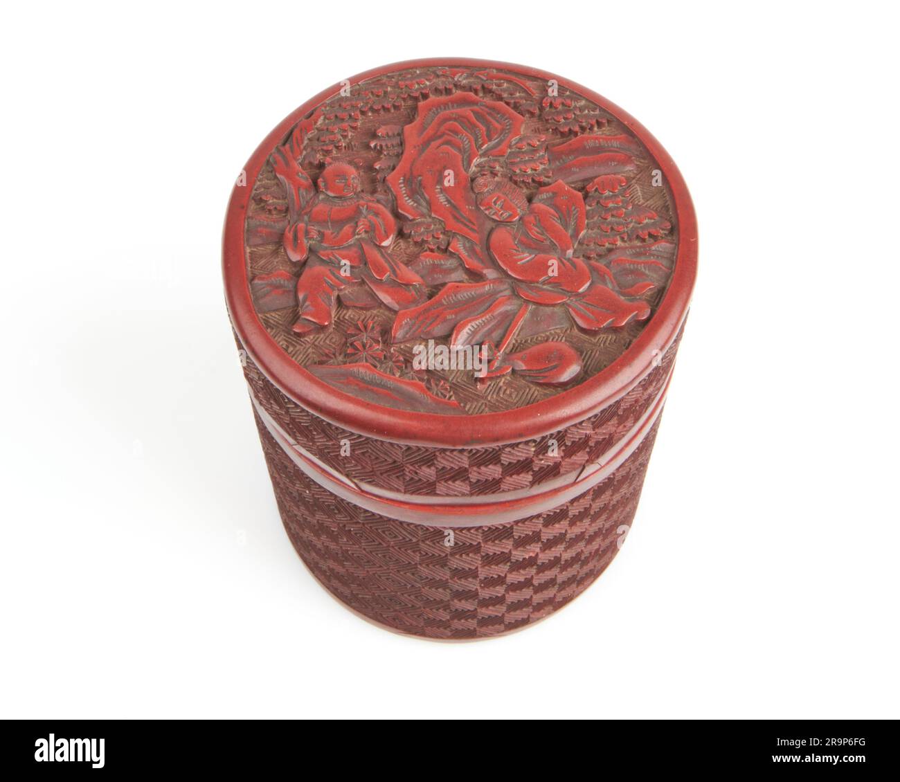 Antique 19th century Chinese cinnabar lacquer cylindrical box Stock ...