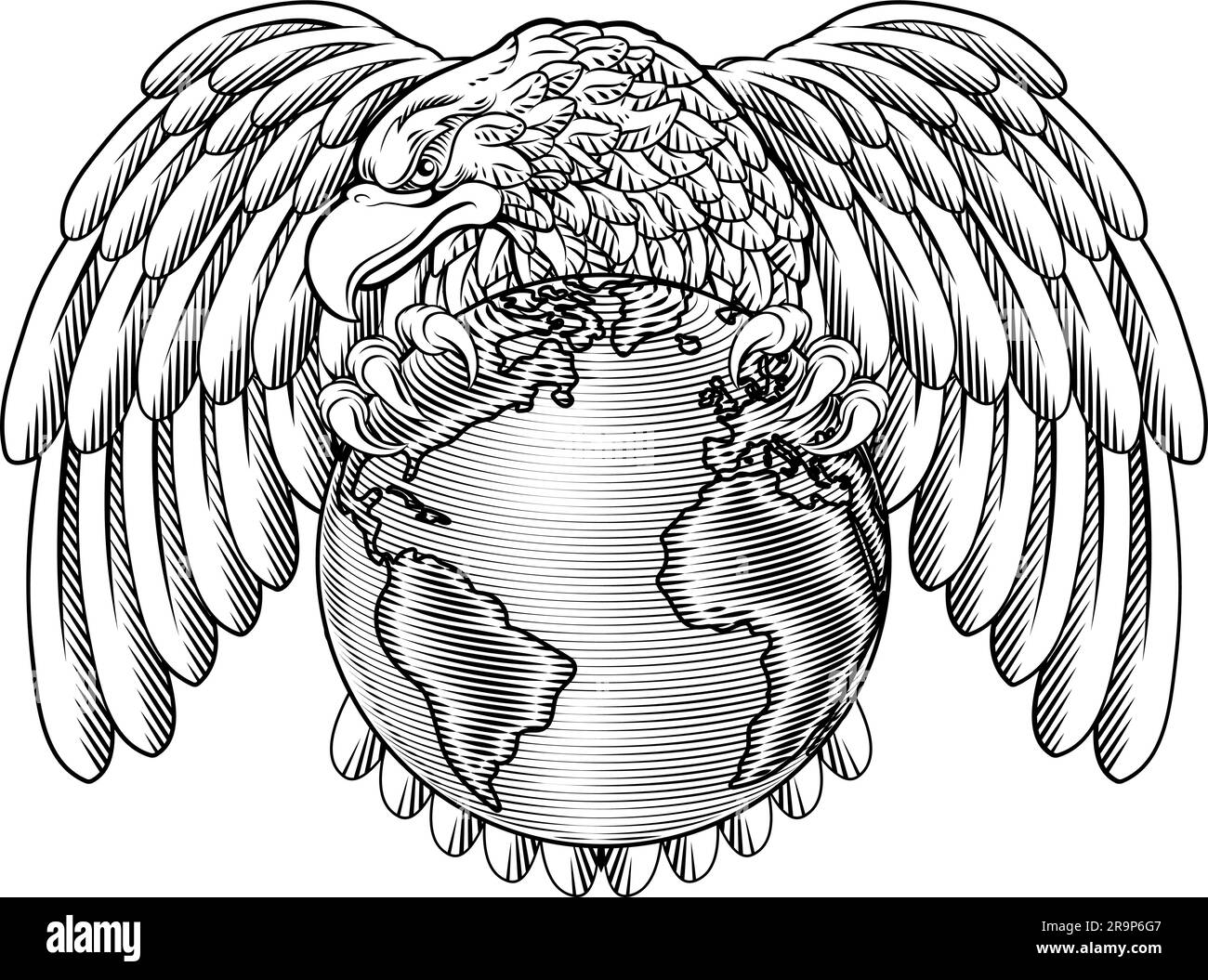 Eagle World Globe Map Earth Global Planet Woodcut Stock Vector Image ...