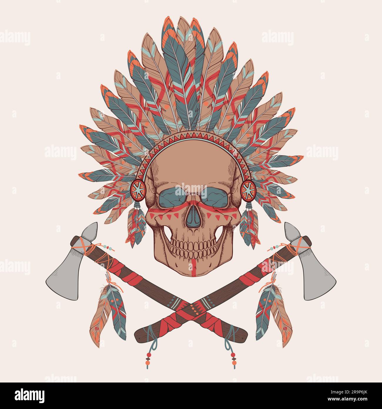 Vector illustration of human skull in native american indian chief ...