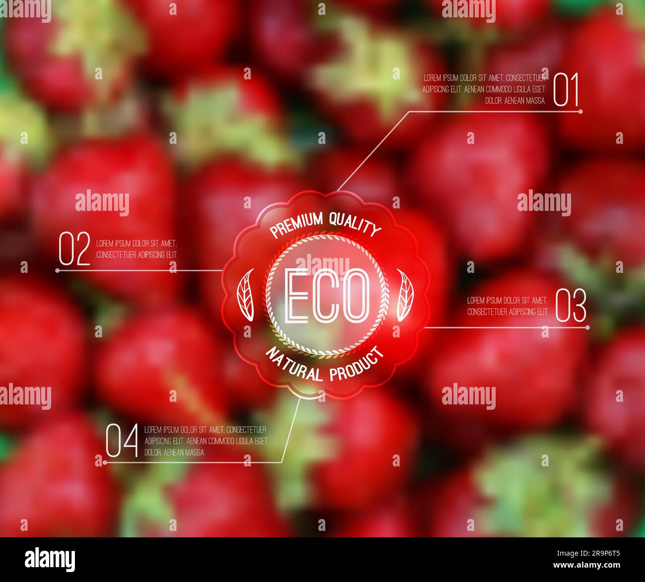 Vector blurred background with strawberry and eco label Stock Vector ...