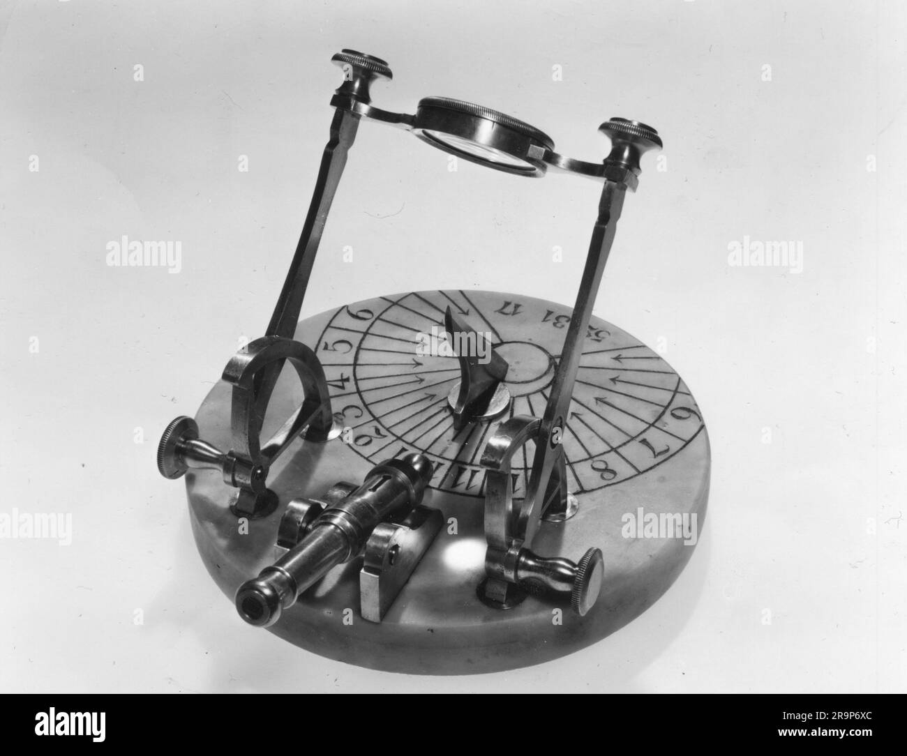 clock, sundial, sundial with burning glass igniting miniature cannon ...
