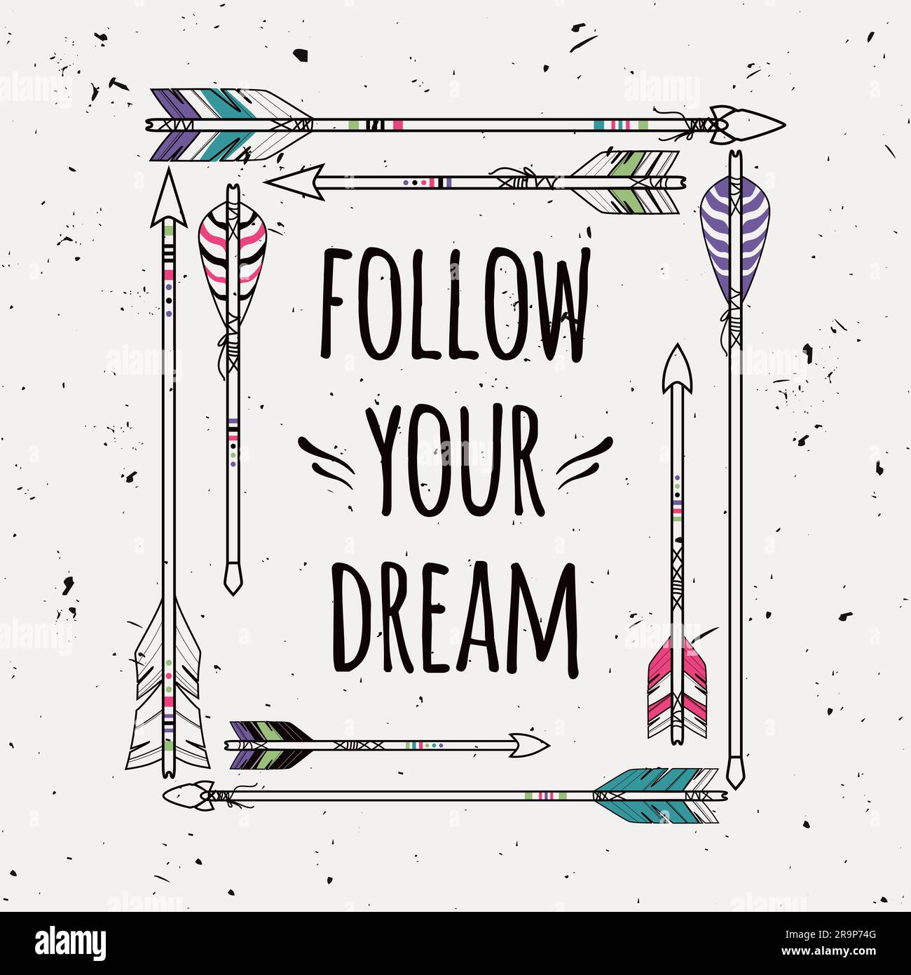 Vector abstract ethnic frame with arrows and typographic text "Follow ...